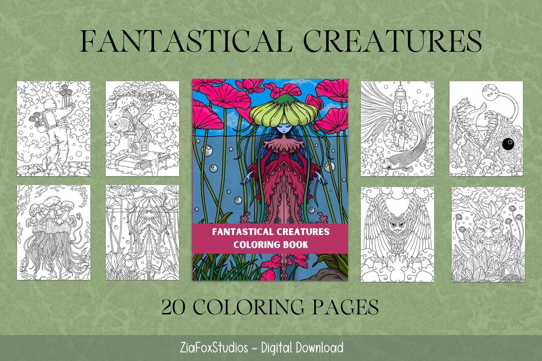 Fantasy Creatures Coloring Pages Digital Coloring Book - Etsy