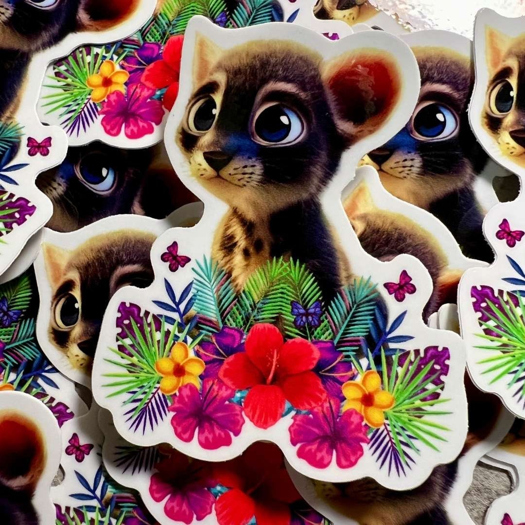 Black Jaguar Vinyl Sticker - Weatherproof Cat With Tropical Motif | Eco ...