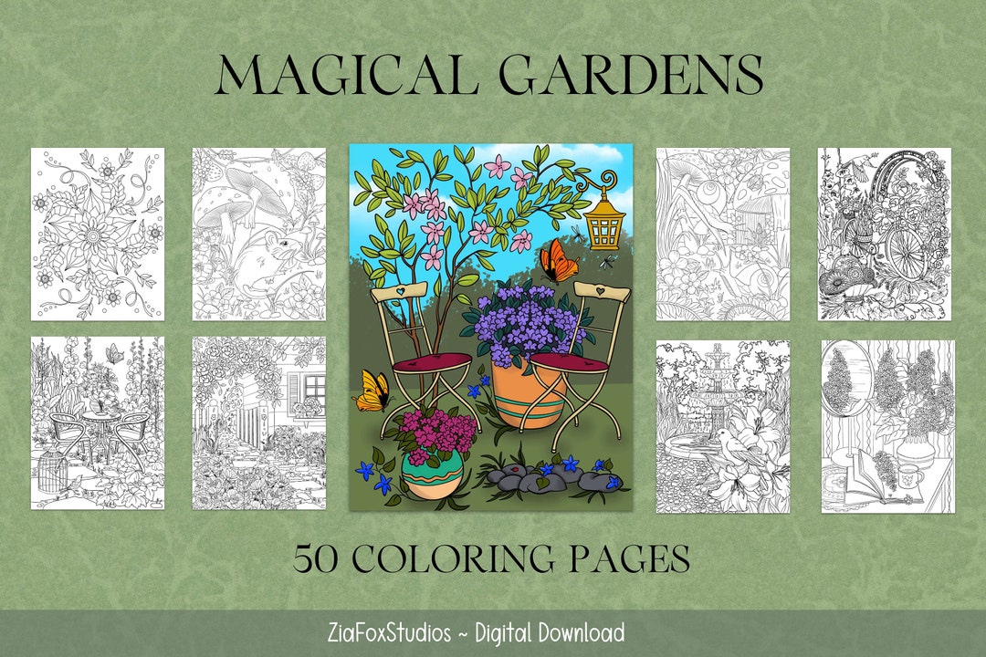 Magical Gardens Coloring Pages Lush Flowers and Botanicals - Etsy