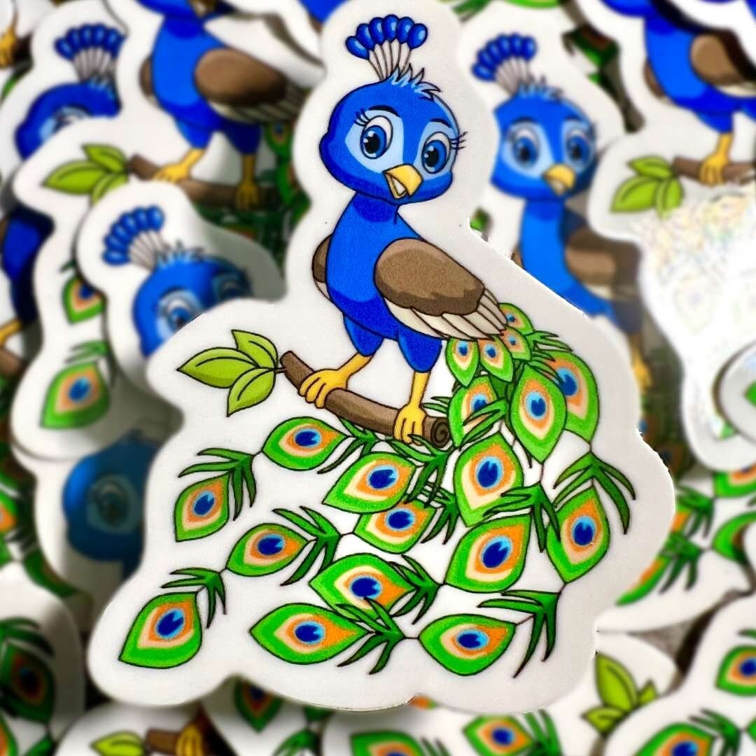 Hand Drawn Peacock Sticker 3" - Colorful Waterproof & Weatherproof ...