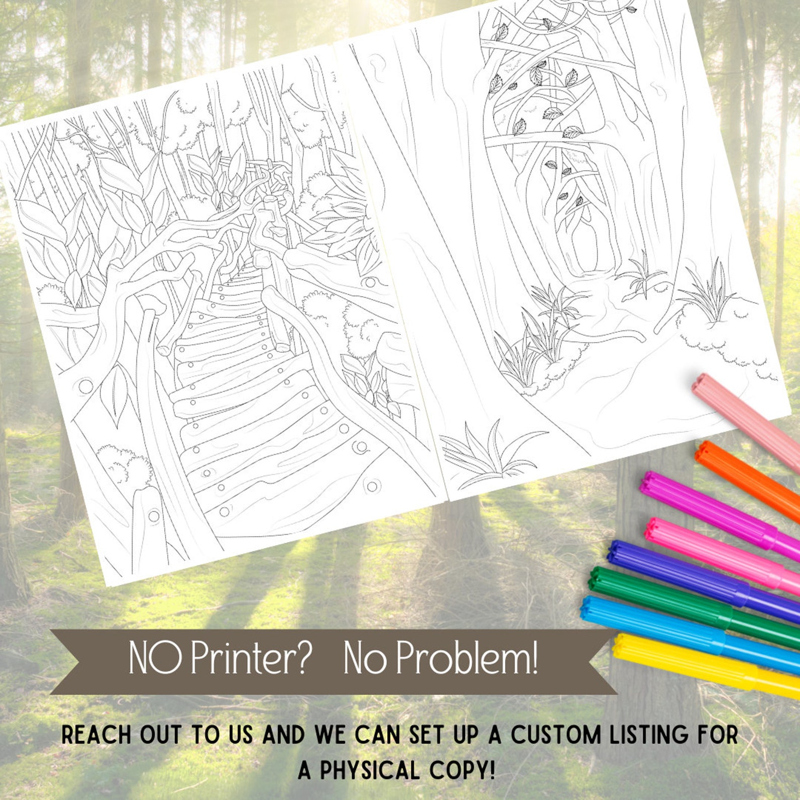 FOREST WALK Coloring Pages Digital Coloring Book Trees and - Etsy