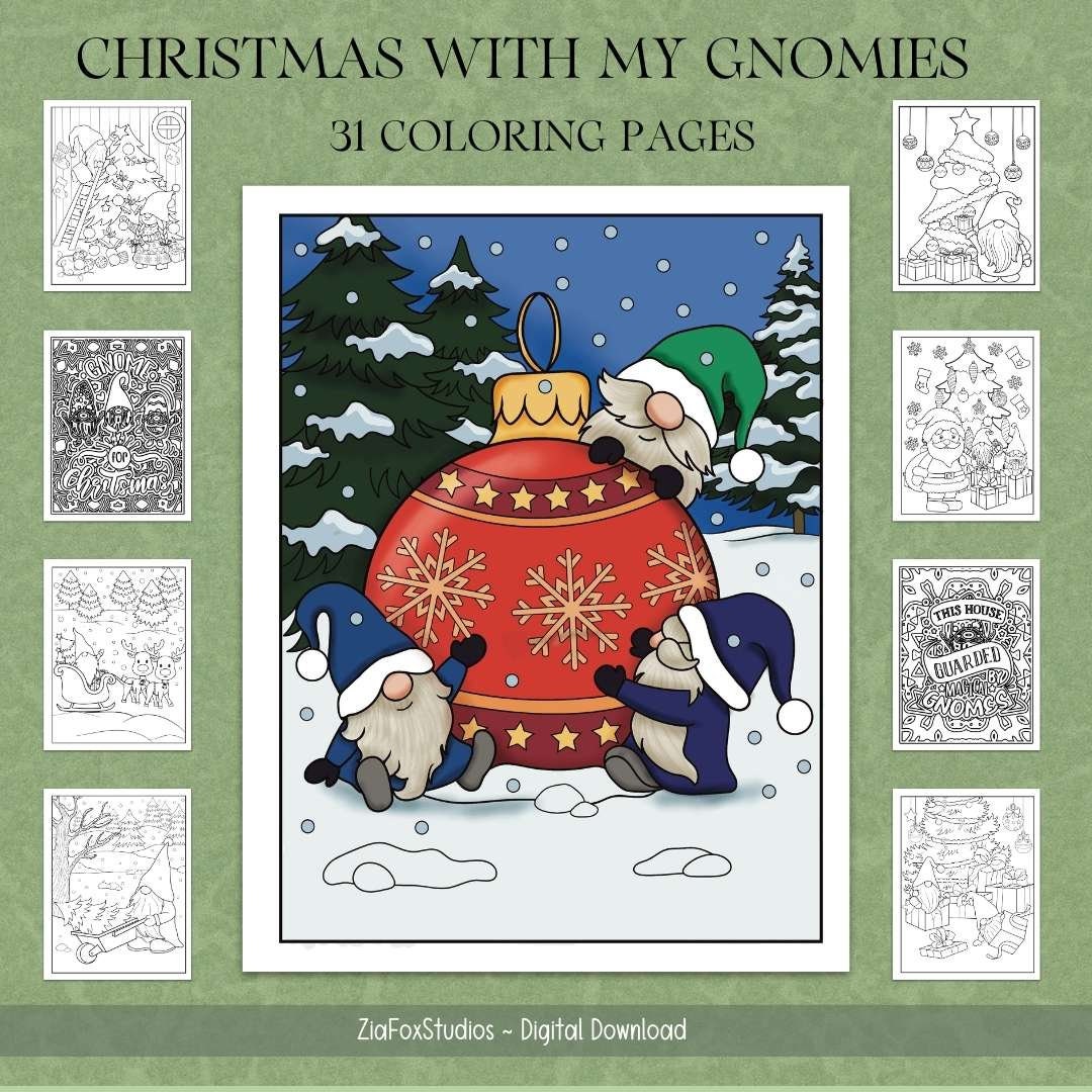 Christmas Gnomes Coloring Pages | Digital Coloring Book | Christmas ...