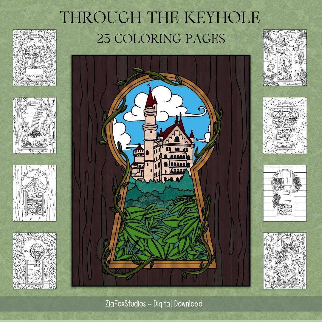 Keyhole World Coloring Pages | Digital Coloring Book | Landscapes and ...