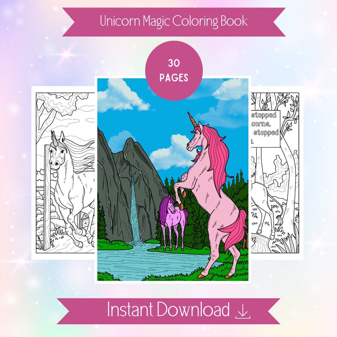 UNICORN MAGIC Coloring Pages Digital Coloring Book - Etsy
