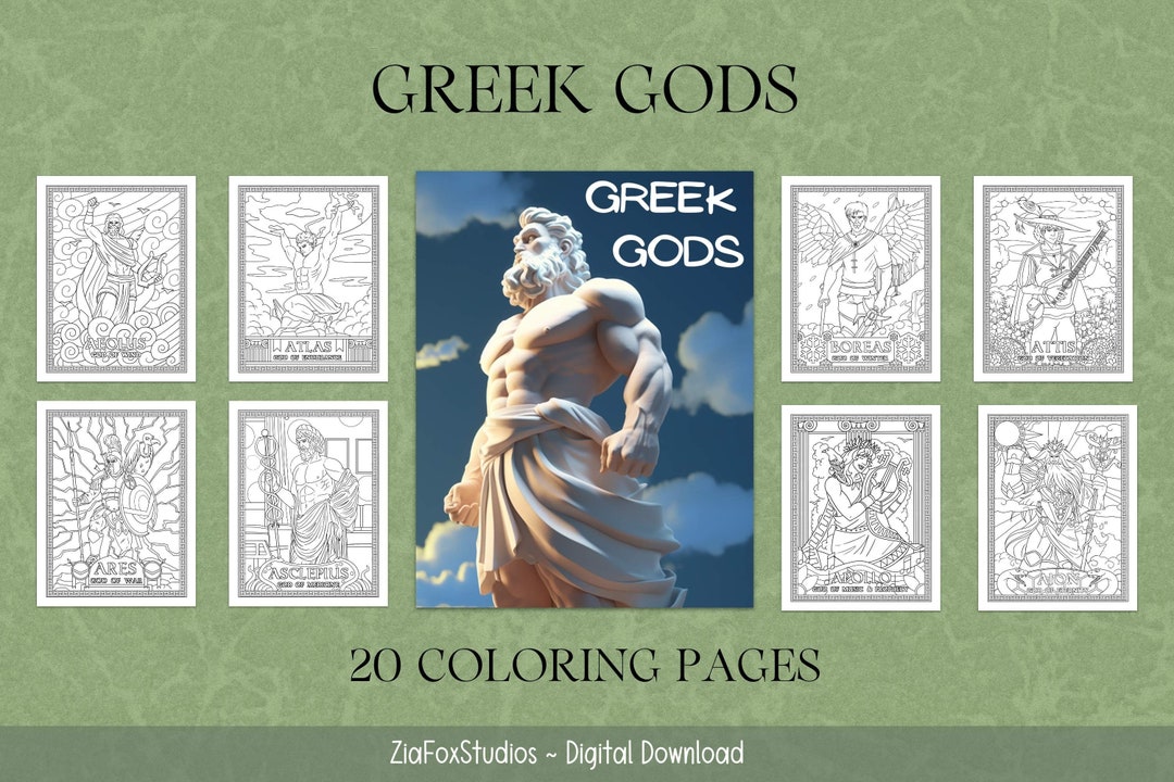 Greek Gods Mythology Coloring Book 30 Pages of Powerful Masculine ...