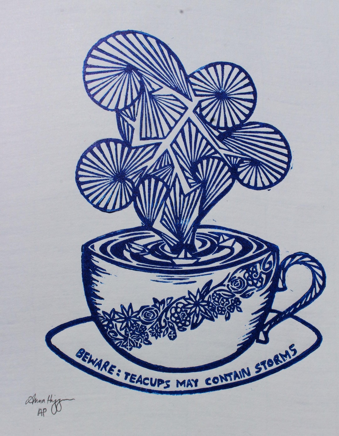 A Storm in a Teacup Linocut Print - Etsy