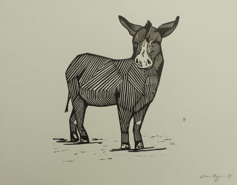 The Donkey Linocut Print - Etsy