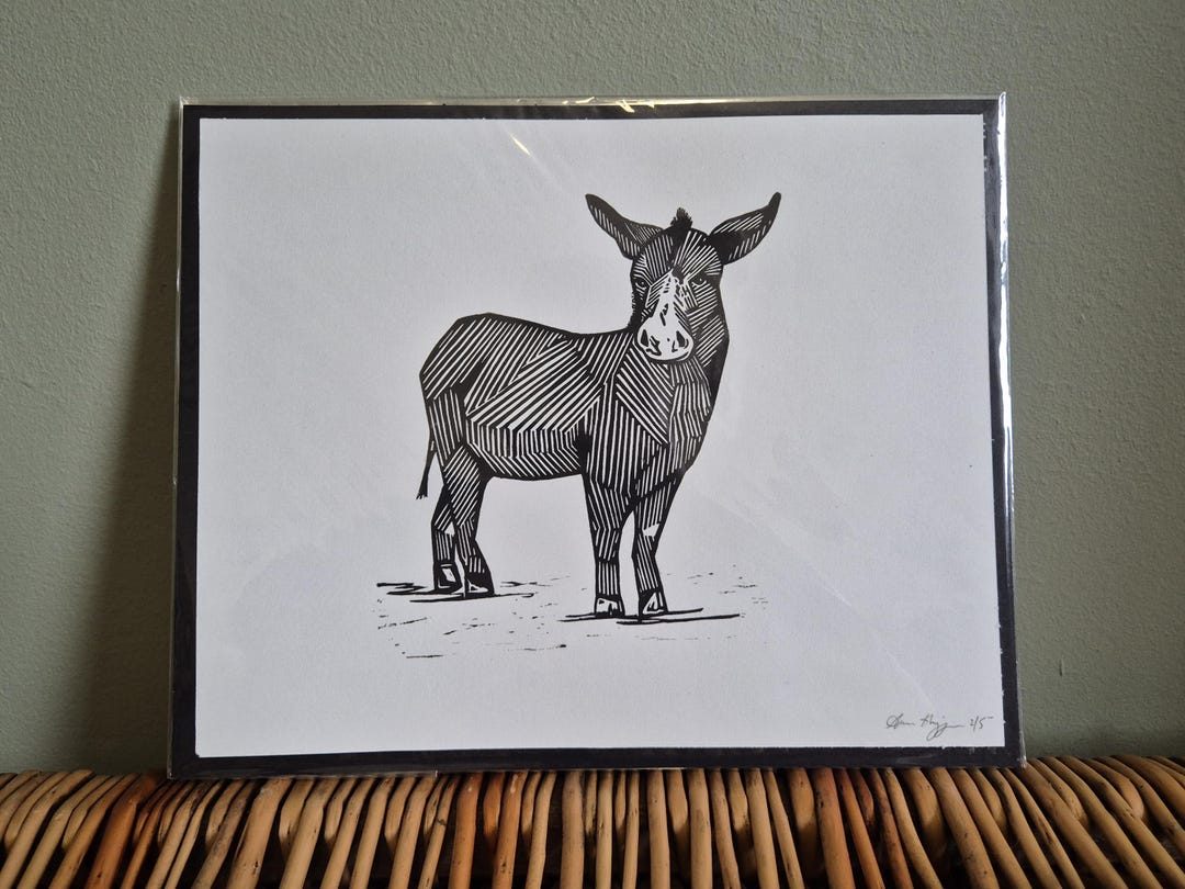 The Donkey Linocut Print - Etsy