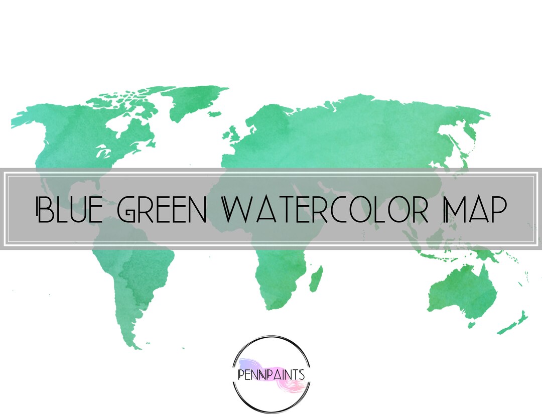 Watercolor Map PNG / Silhouette Map Design / Blue-green Watercolor Worl ...