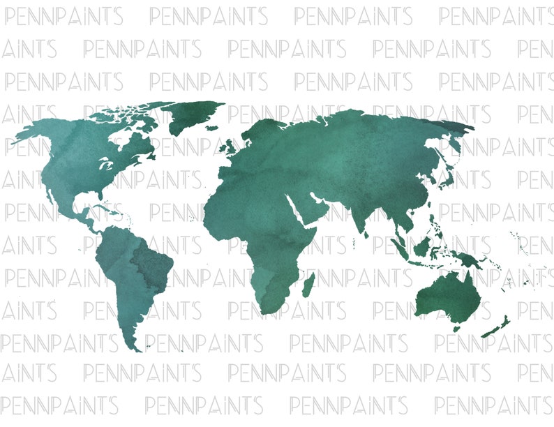 Jade Green Watercolor Map / Emerald Green Map / World Map / Commercial ...
