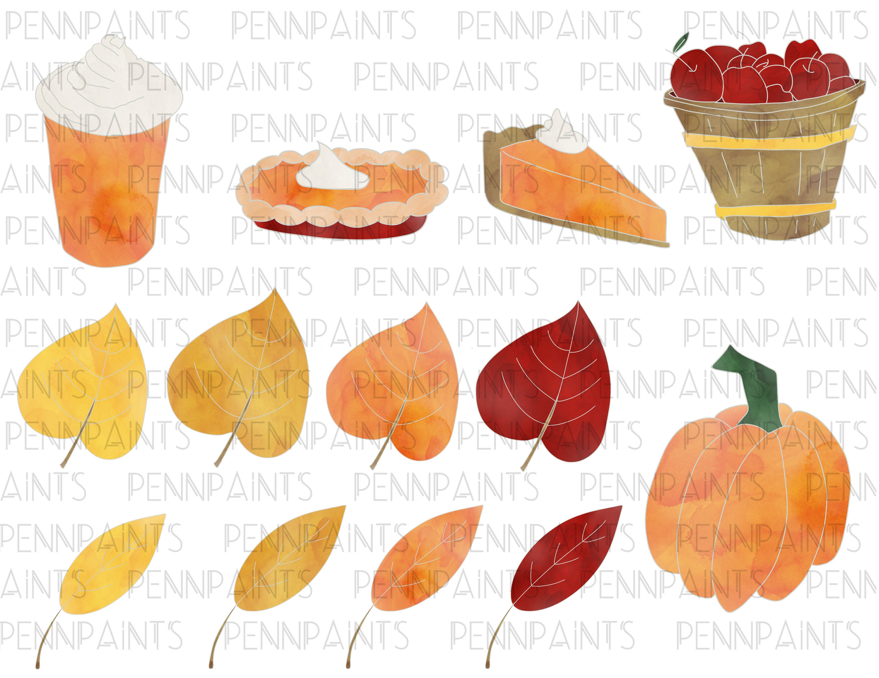 Fall Clipart Set / Pumpkin, Pumpkin Spice Latte, Leaves, Apples ...
