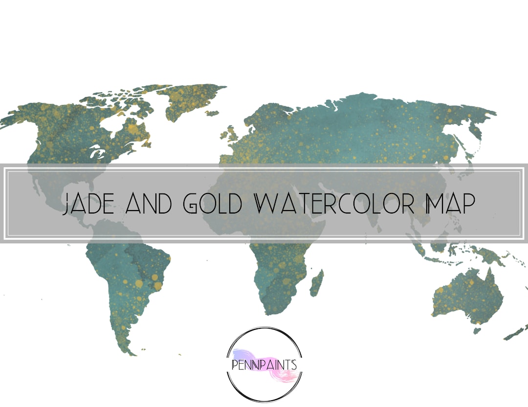 Jade Green Watercolor Map / Emerald Green Map / World Map / Commercial ...