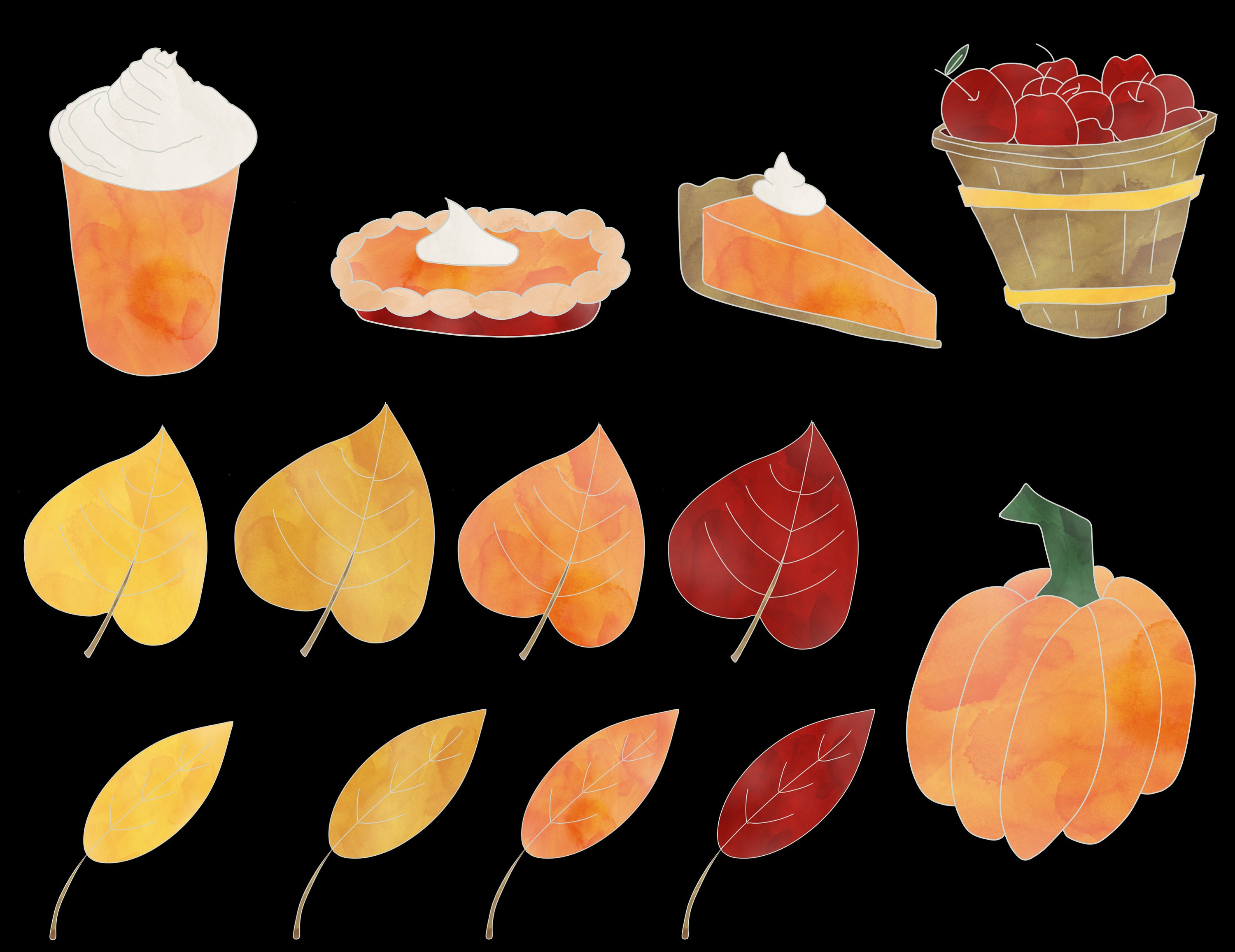 Fall Clipart Set / Pumpkin Pumpkin Spice Latte Leaves - Etsy