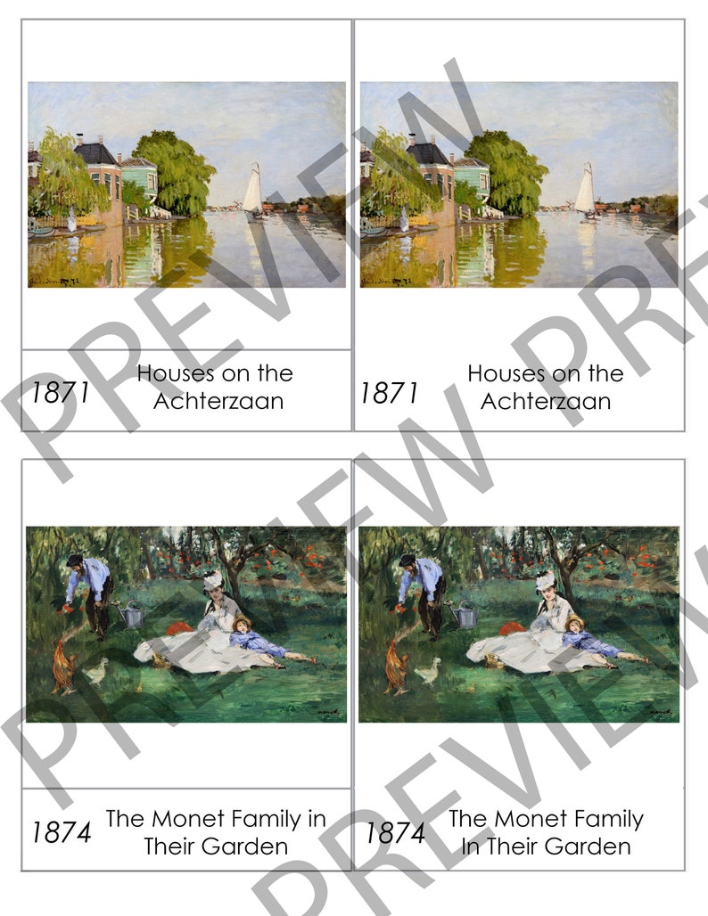 Claude Monet Art Montessori 3 Part Cards - Language - Art Lesson Plan ...
