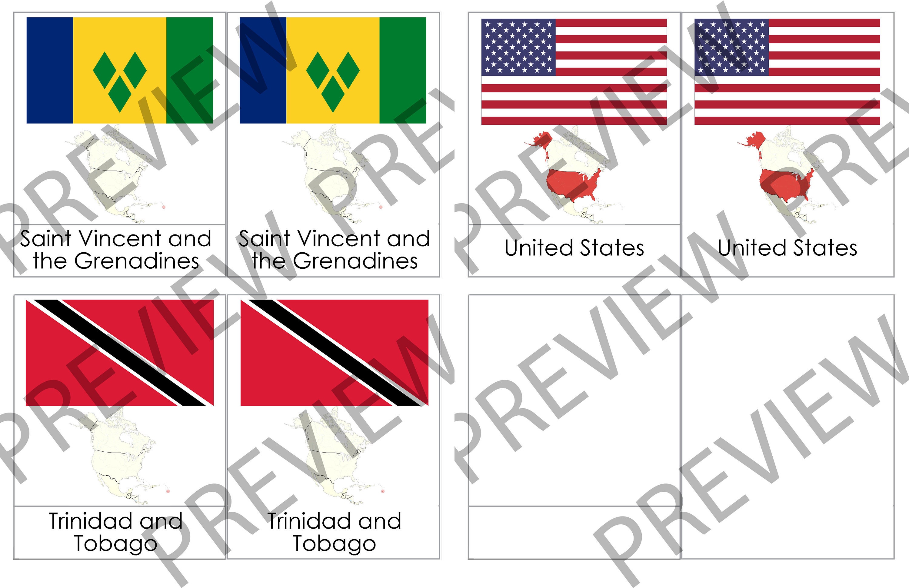 Banderas y Países de América del Norte Tarjetas de 3 Partes Montessori ...