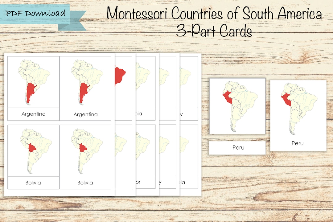 Countries of South America - 3 Part Cards Montessori - Geography - High ...