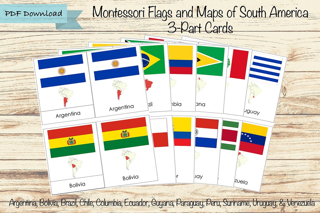 Flags and Countries of South America - 3-part Cards Montessori ...