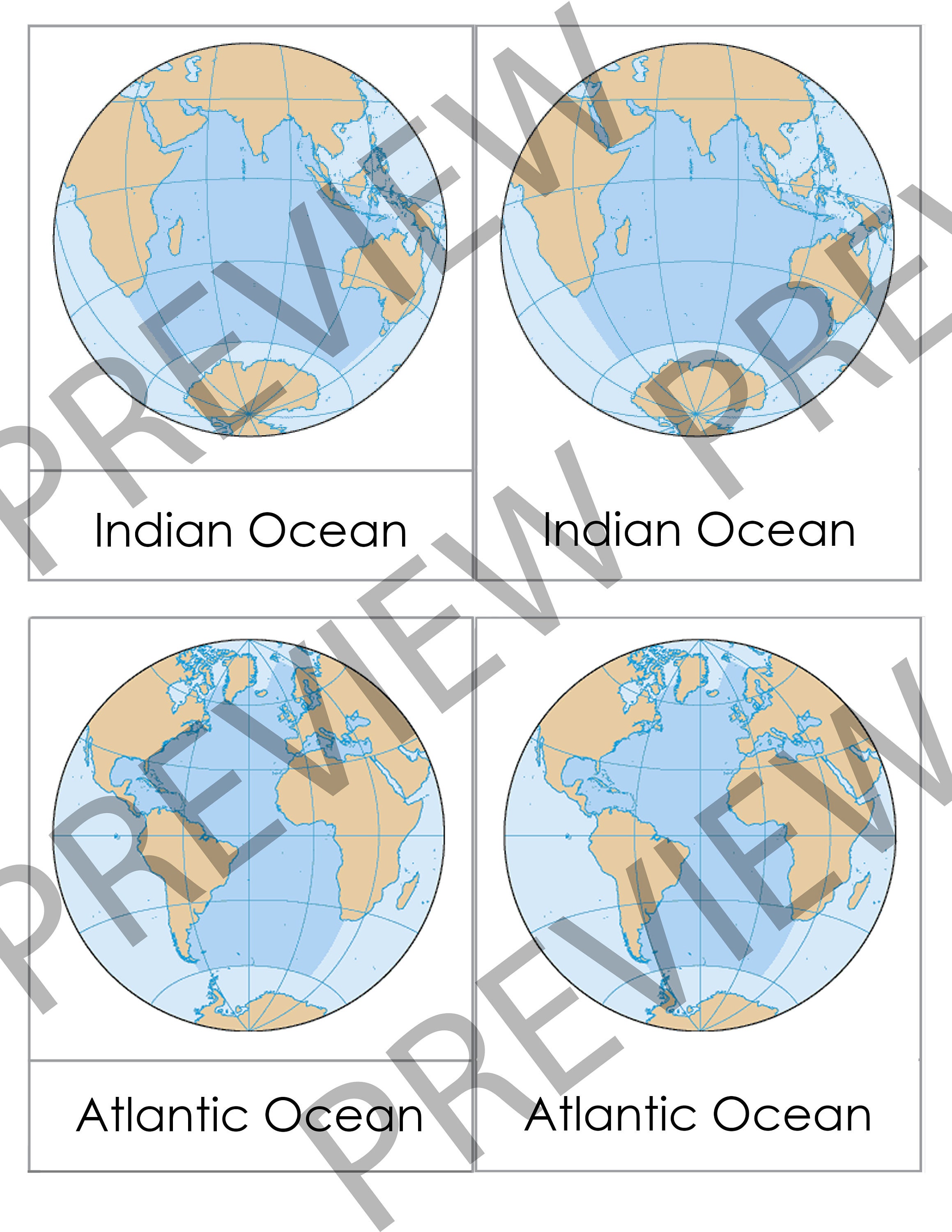 Oceans of the World - 3-part Cards Montessori Nomenclature PDF JPG ...
