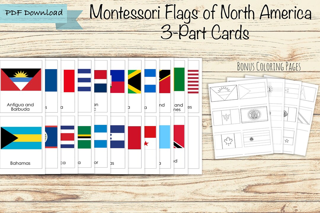 Flags of North America - 3-part Cards Montessori Nomenclature PDF ...
