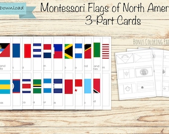 Montessori Flags of North America Nomenclature Cards & Puzzle Maps ...