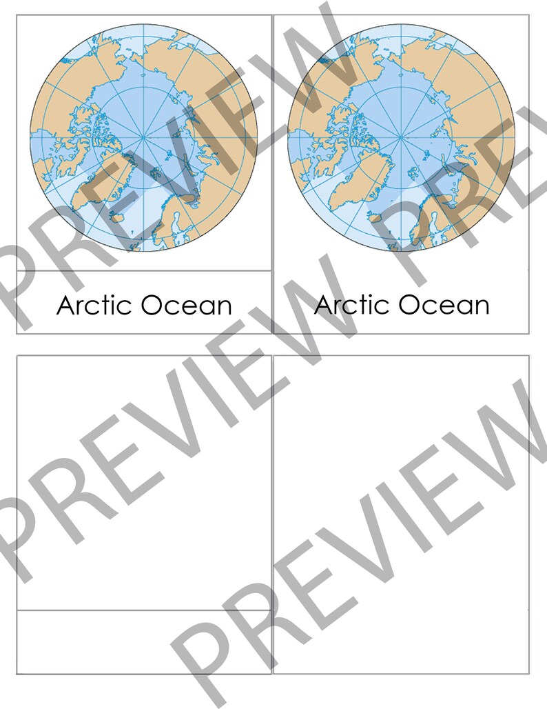 Oceans of the World 3-part Cards Montessori Nomenclature PDF JPG ...
