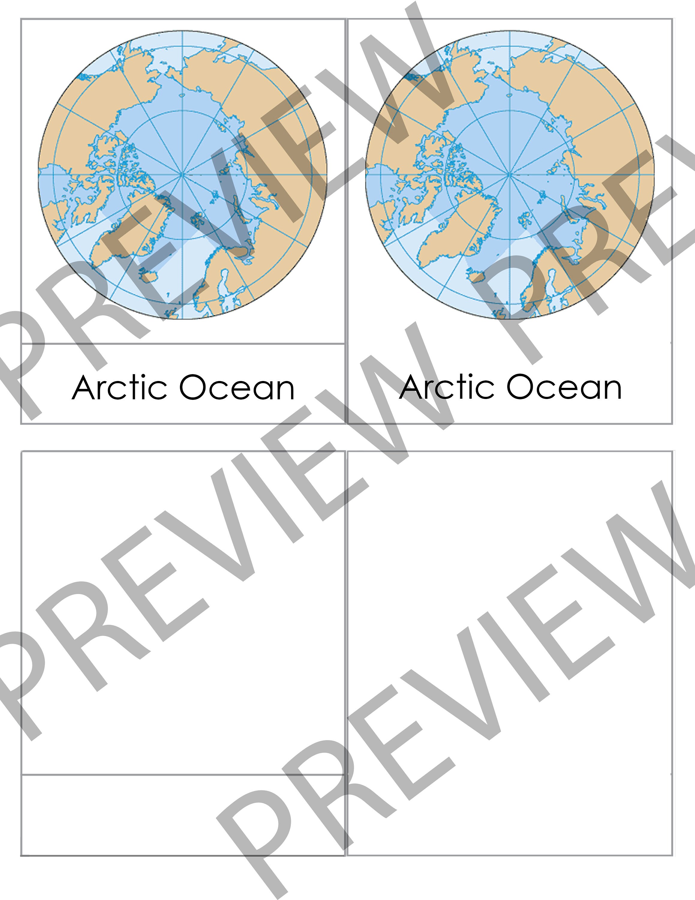Oceans of the World - 3-part Cards Montessori Nomenclature PDF JPG ...