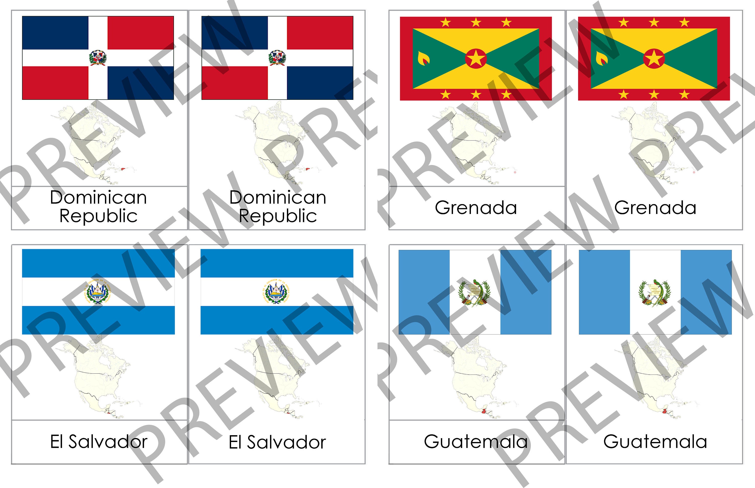 Banderas y Países de América del Norte Tarjetas de 3 Partes Montessori ...