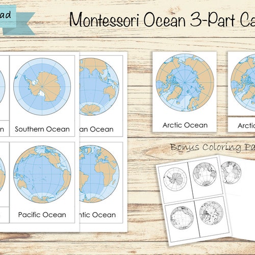 Oceans of the World 3-part Cards Montessori Nomenclature PDF - Etsy