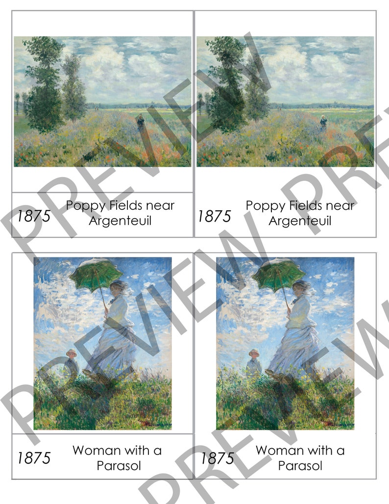Claude Monet Art Montessori 3 Part Cards - Language - Art Lesson Plan ...