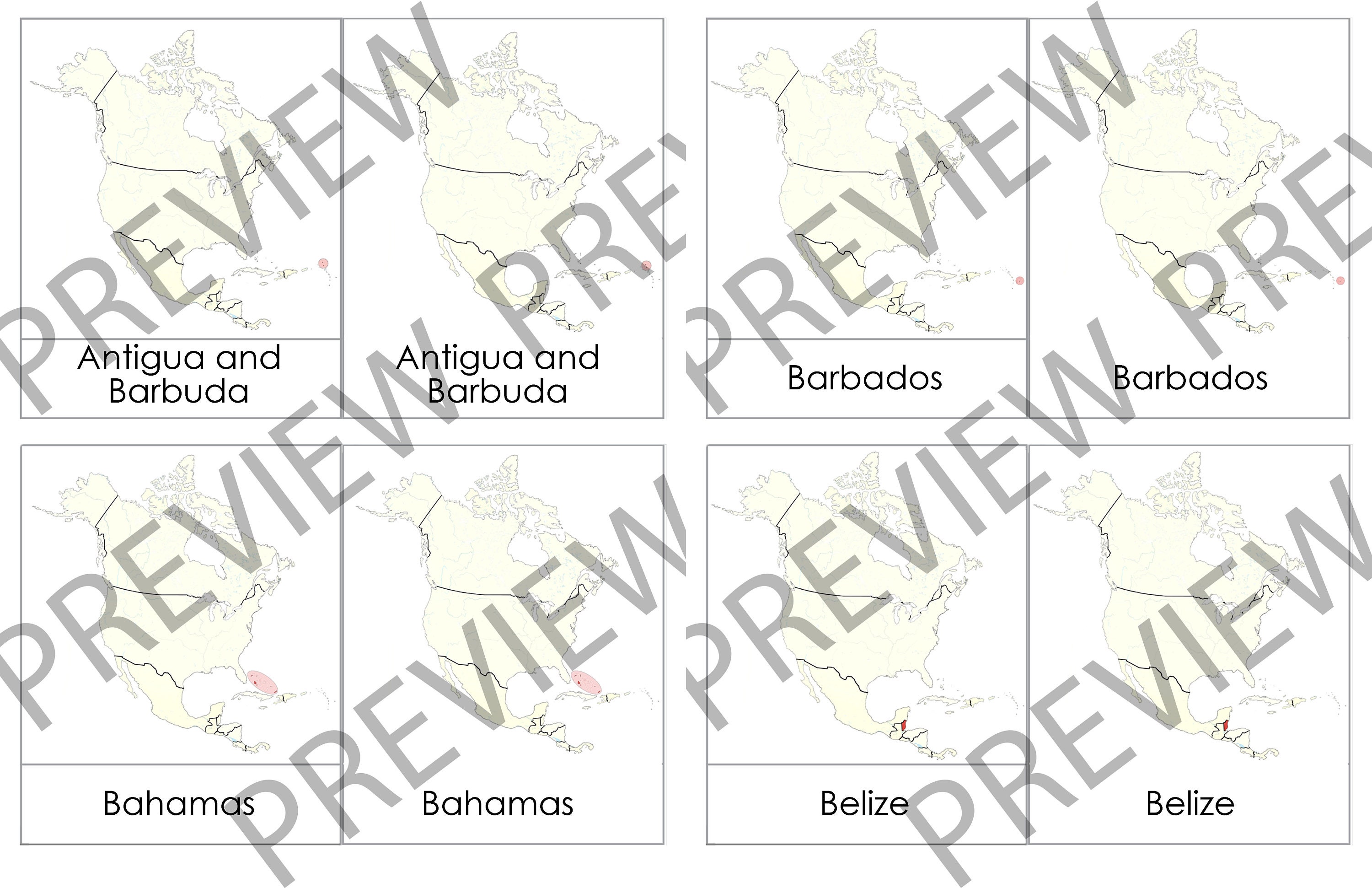 Countries of North America 3-part Cards Montessori Nomenclature PDF ...