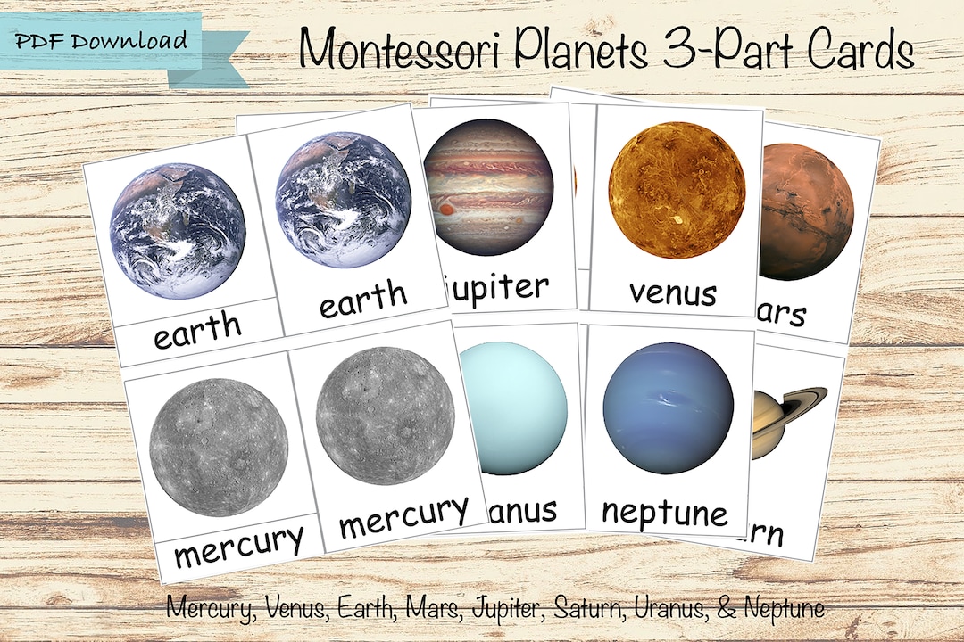 Planets - 3-part Cards Montessori Nomenclature PDF Printable - Etsy