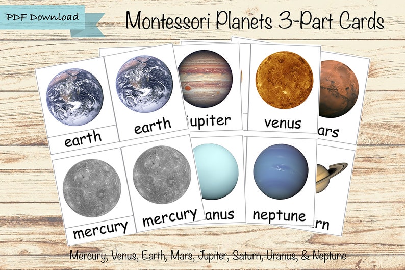 Planets - 3-part Cards Montessori Nomenclature PDF Printable - Etsy