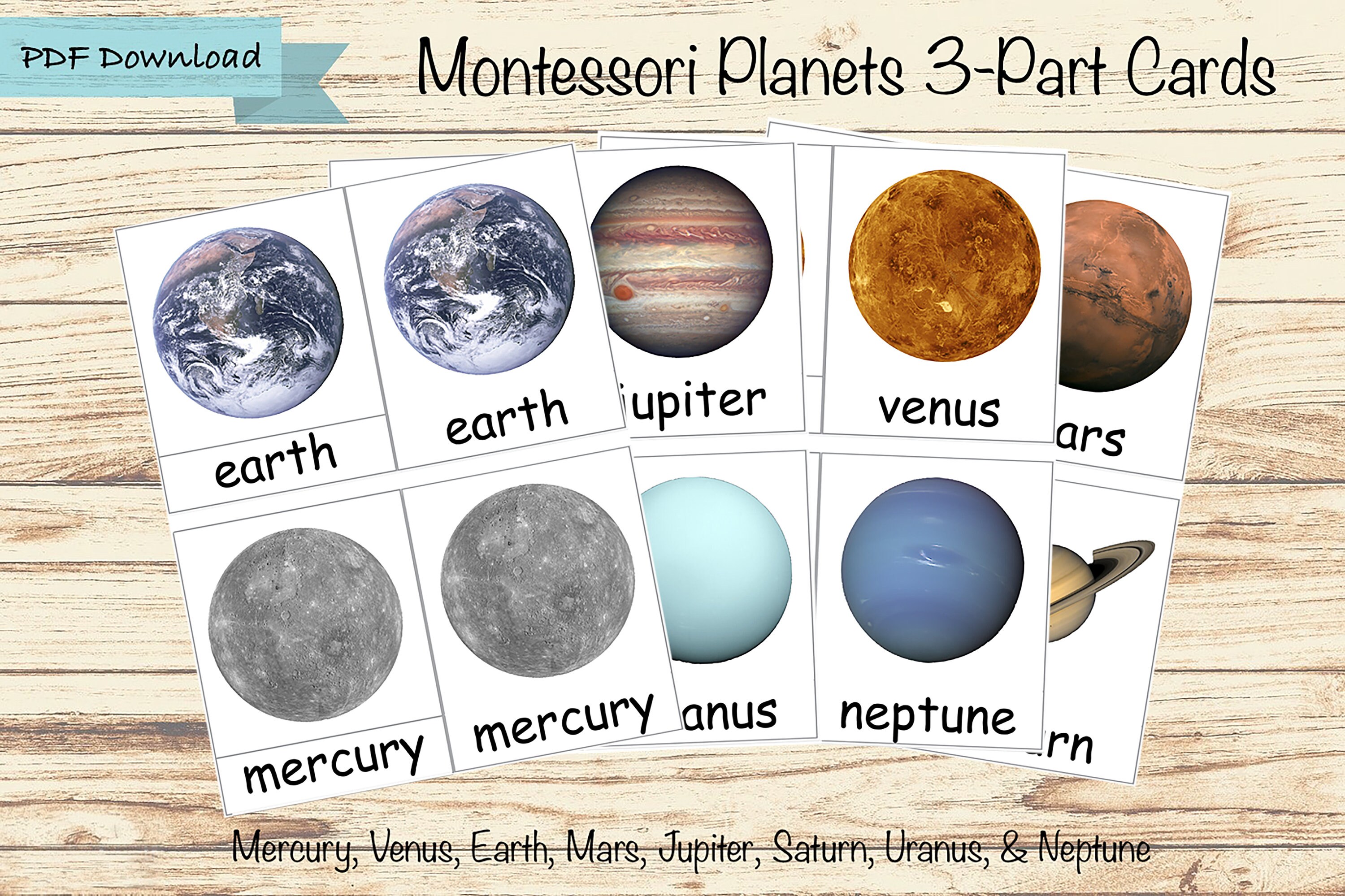 Planets - 3-part Cards Montessori Nomenclature PDF Printable - Etsy UK