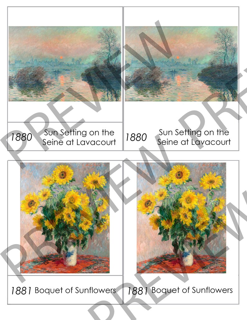 Claude Monet Art Montessori 3 Part Cards - Language - Art Lesson Plan ...
