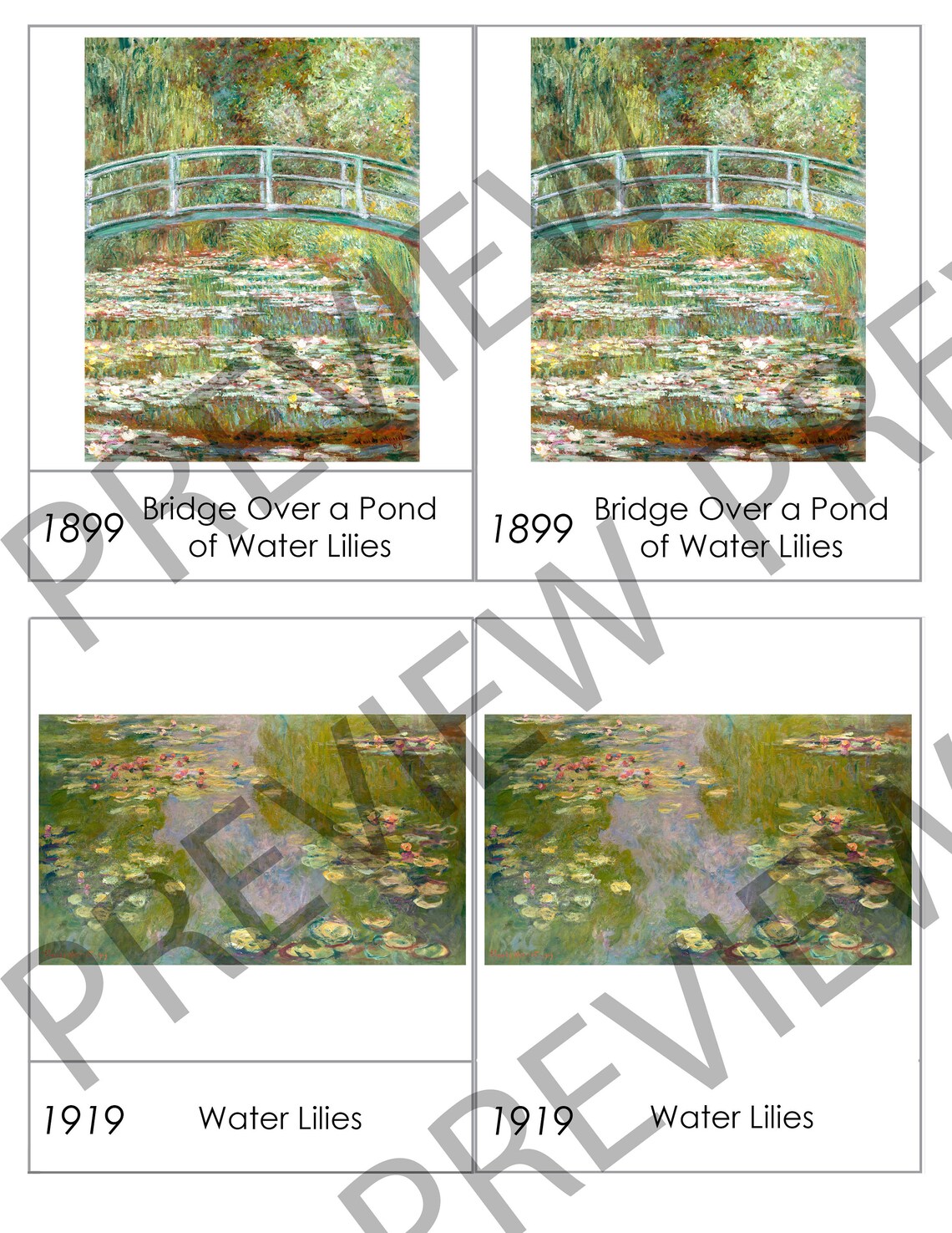 Claude Monet Art Montessori 3 Part Cards Language Art | Etsy