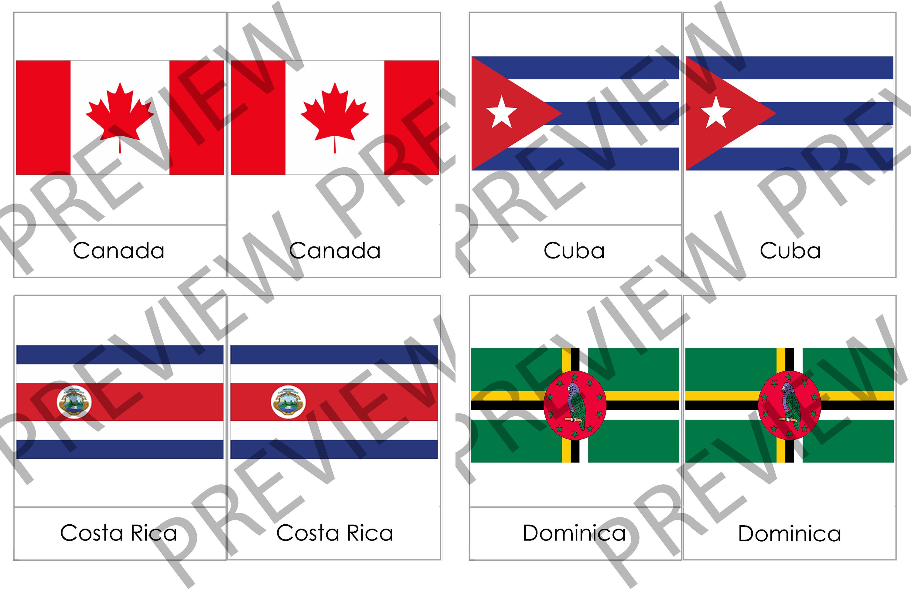Flags of North America 3-part Cards Montessori Nomenclature PDF ...