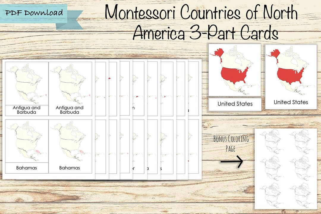 Countries of North America - 3-part Cards Montessori Nomenclature PDF ...