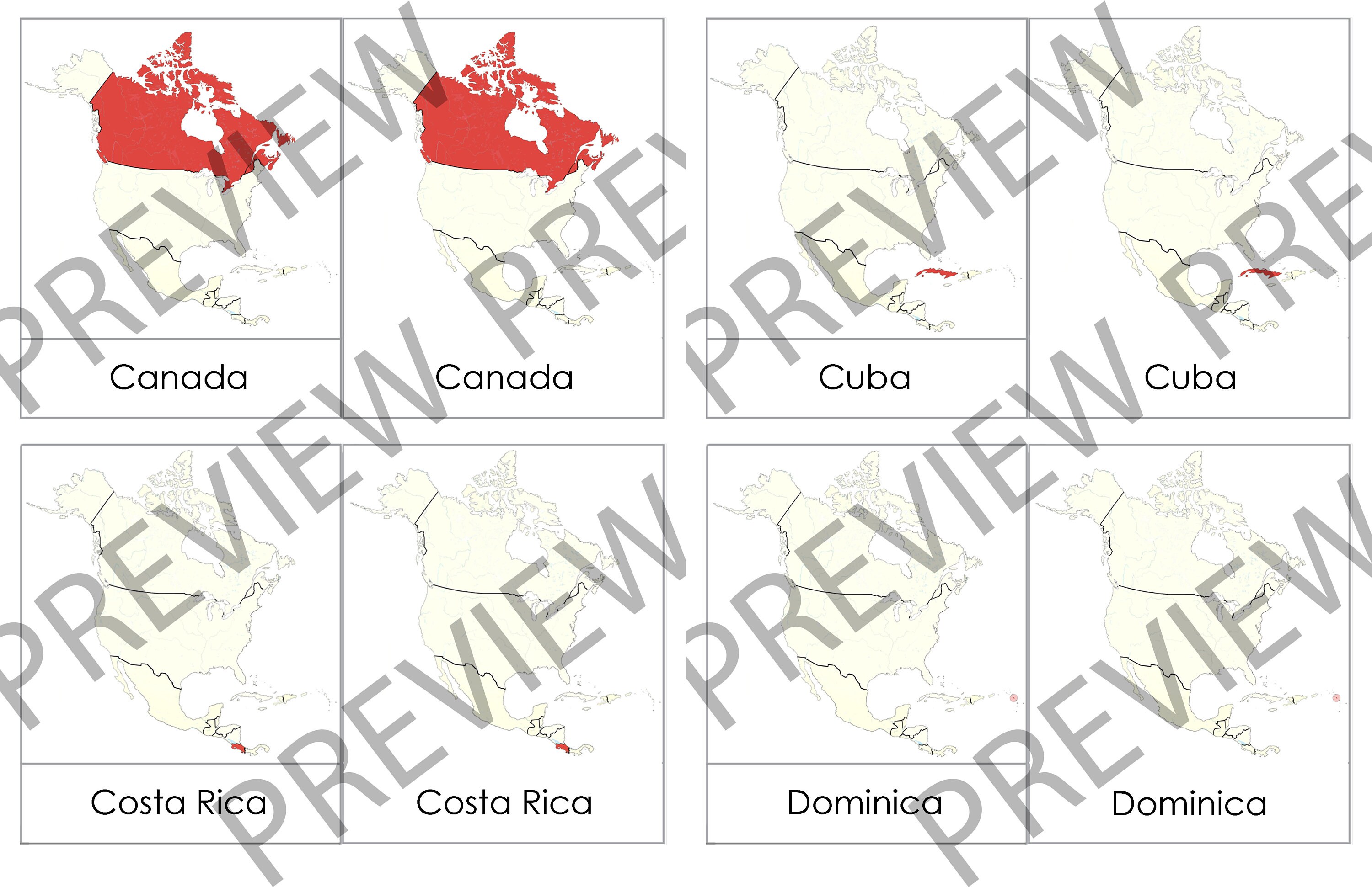 Countries of North America 3-part Cards Montessori Nomenclature PDF ...