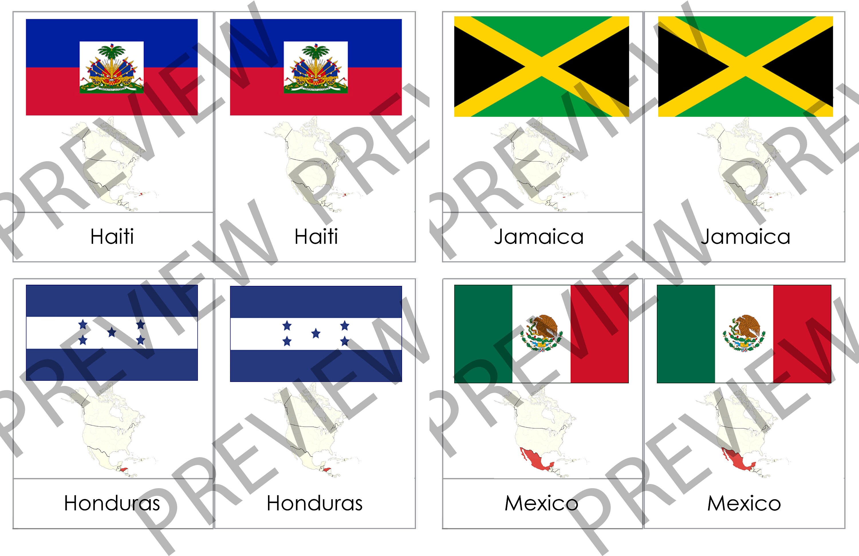 Banderas y Países de América del Norte Tarjetas de 3 Partes Montessori ...