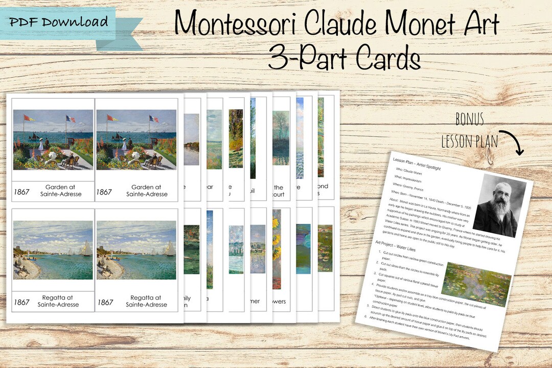 Claude Monet Art Montessori 3 Part Cards - Language - Art Lesson Plan ...