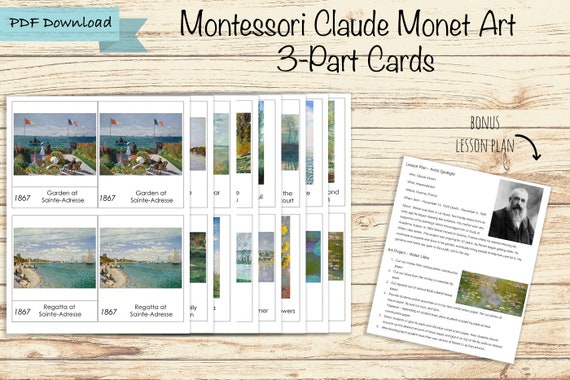 Claude Monet Art Montessori 3 Part Cards Language Art | Etsy