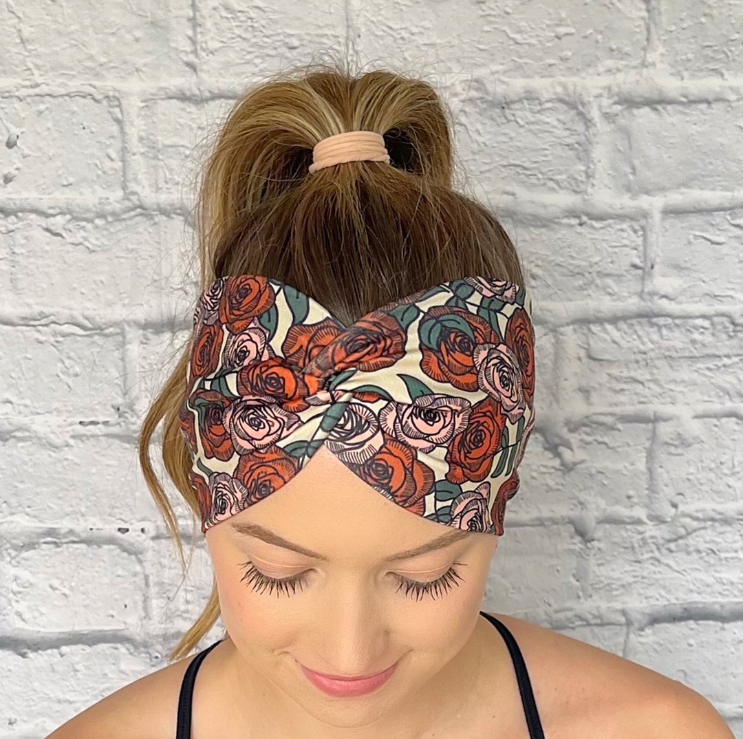 Rose Headband, Flower Headband, Floral Headband, Wide Headband ...