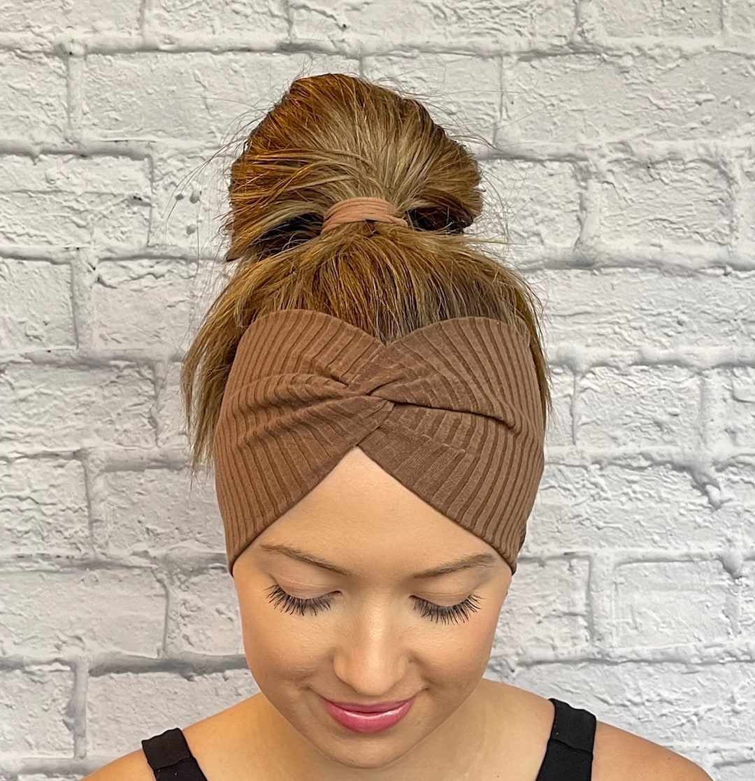 Brown Ribbed Headband, Wide Headband, Solid Print Headband, Hairbands ...