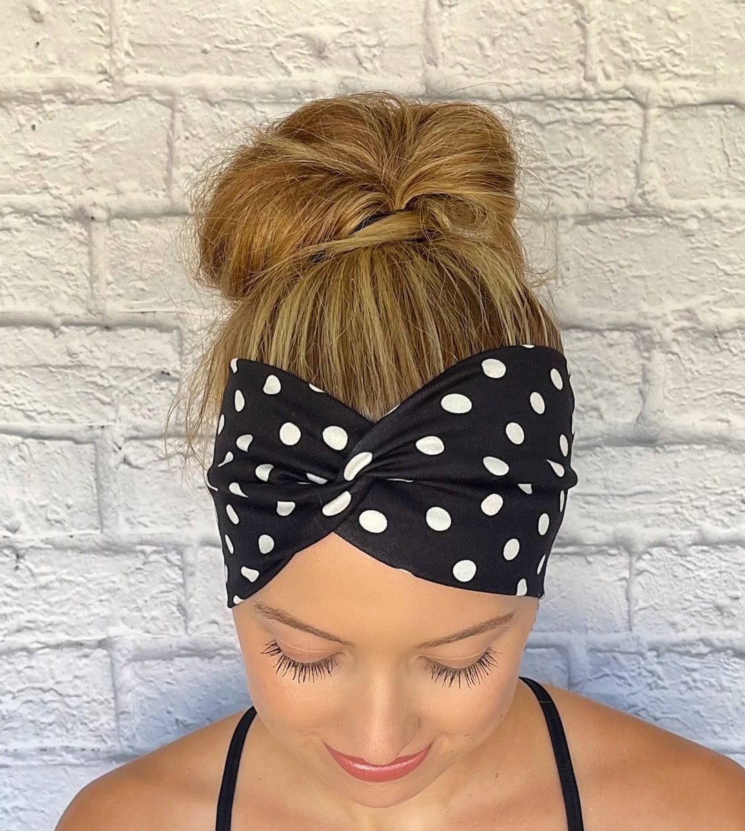 Black and White Polka Dot Headband, Wide Headband, Knit Headband ...