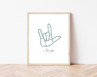 I Love You Sign Poster, Sign Language I Love You Sign Wall Art Print ...