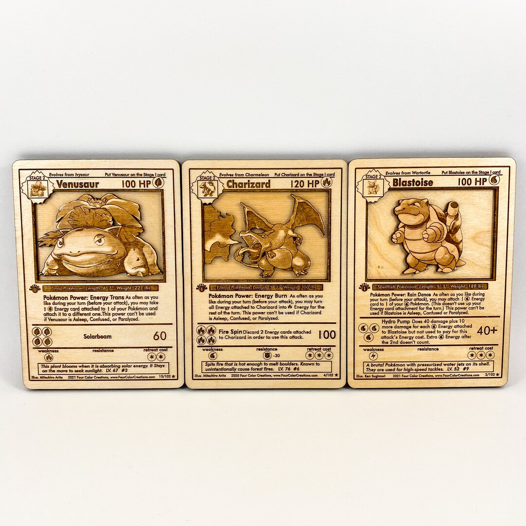 Charizard Blastoise & Venusaur 3D Wooden Pokemon Cards | Wooden 3D ...