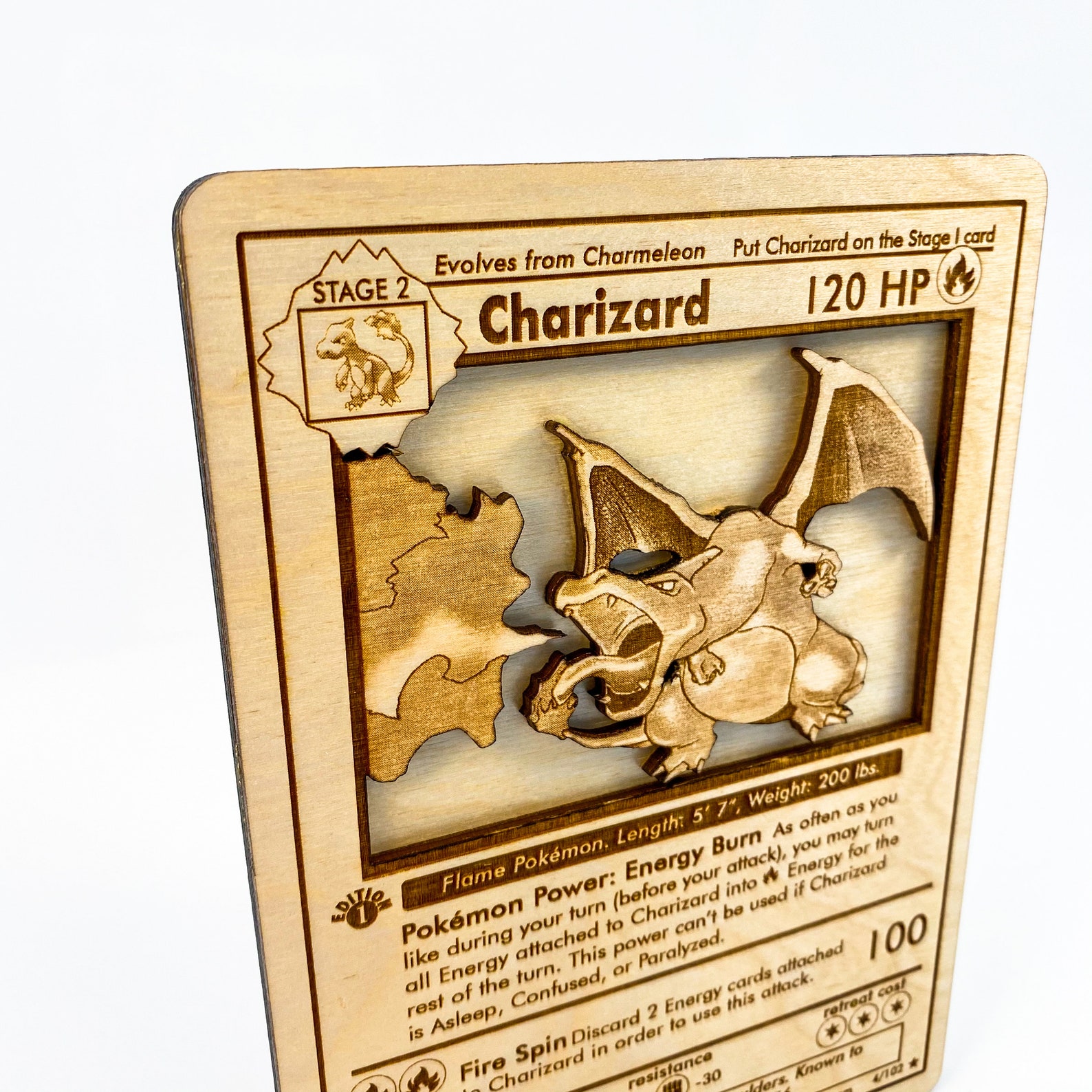 Charizard 3D Wooden Pokemon Card | Wooden 3D Laser Engraved | Pokemon ...