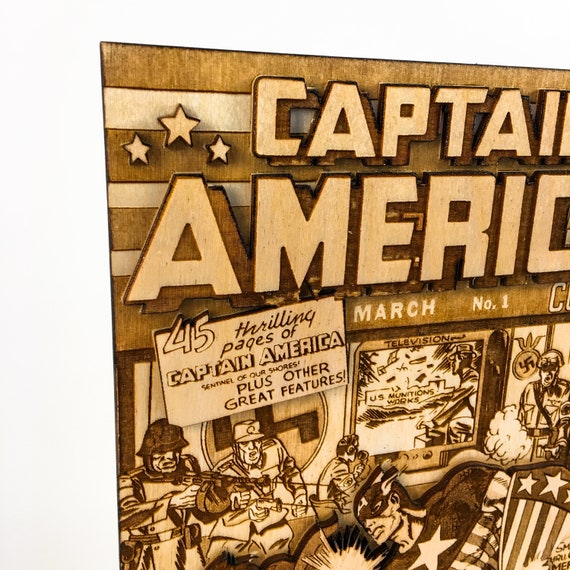 Captain America #1 Replica Comic Book Cover Art Laser Engraved on Wood ...