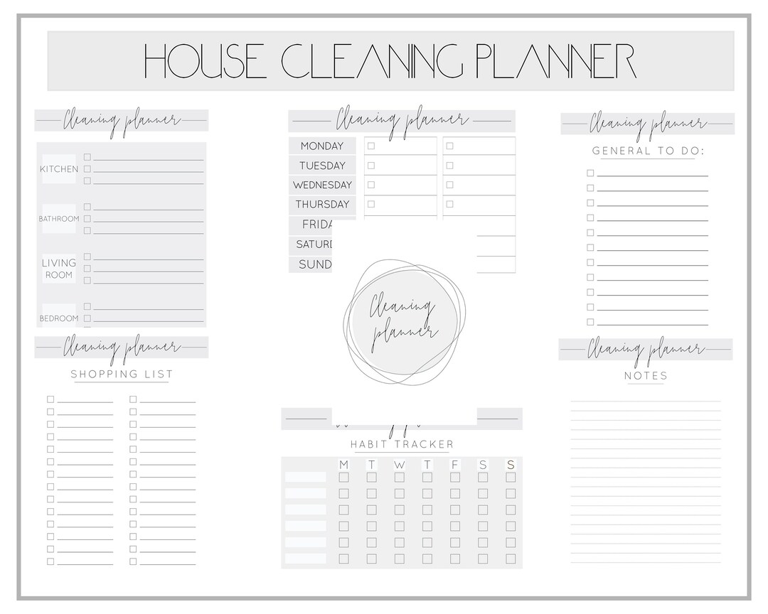 Home Cleaning Planner Printable Kit, Household Planner With Habit ...