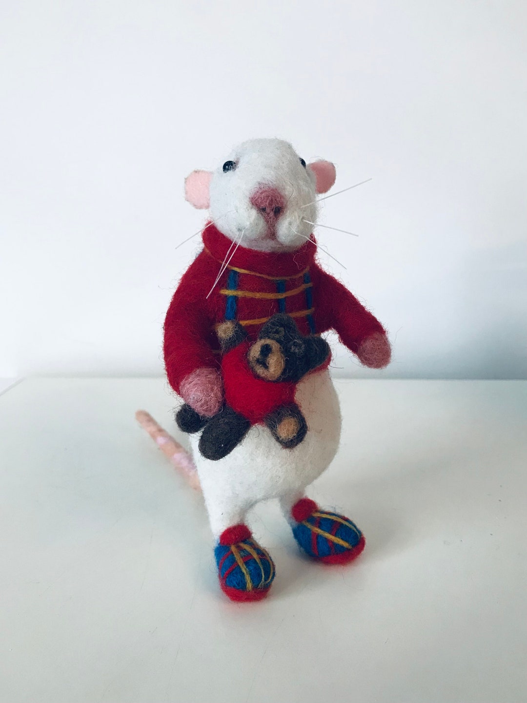 Needle Felted Mouse With Teddy Bear: Handmade Wool Ornament - Etsy